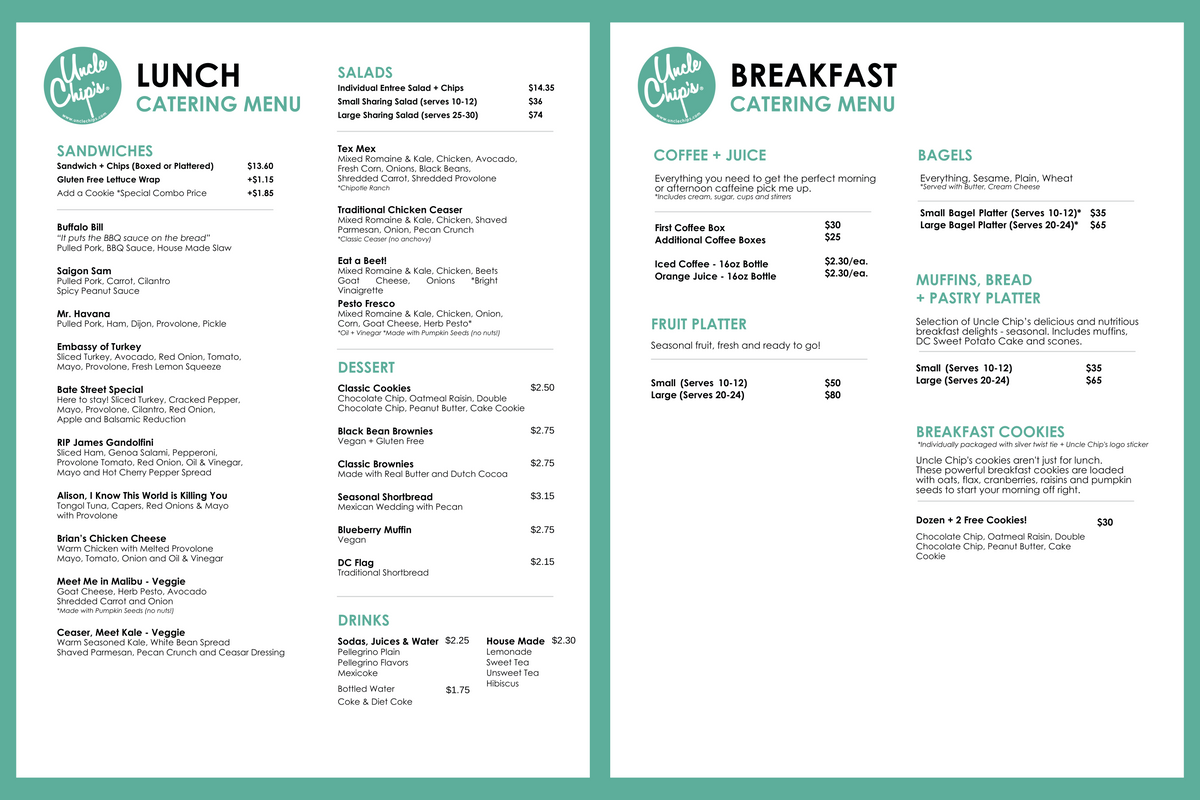 Catering Menus – Uncle Chip's Cookies